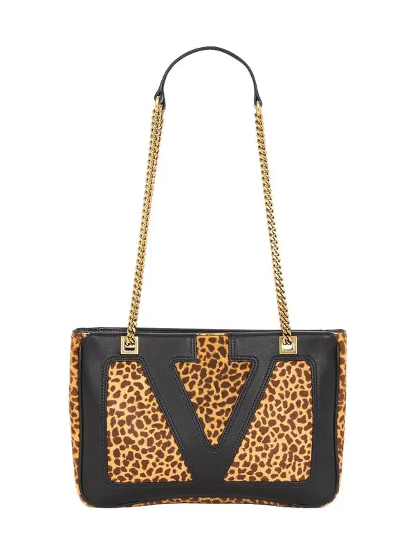 Valentino Garavani Viva Superstar Animalier Small Tote Bag - Biscotto, Bark Brown, & Nero