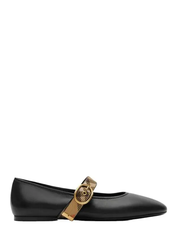 Burberry Check Strap Leather Ballerinas - Black