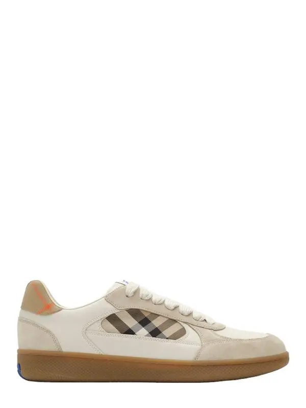 Burberry Leather, Suede And Check Terrace Sneakers - Dove Beige/grey/sand Beige