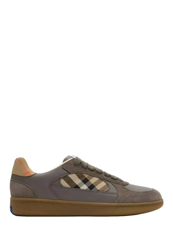Burberry Leather, Suede And Check Terrace Sneakers - Tower Grey/sand Beige