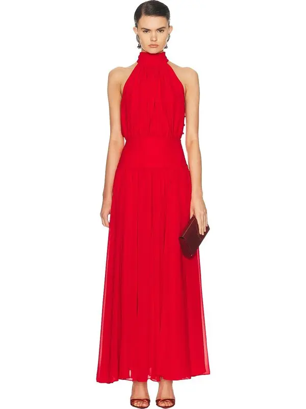 NICHOLAS Tessa Halter Neck Maxi Dress - Tomato