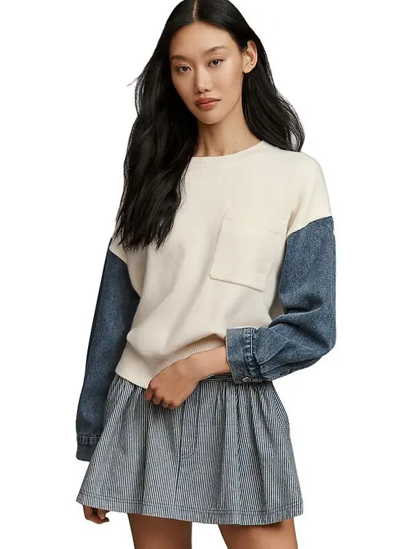 GREY LAB Denim Mixed Pullover Sweater - Ivory