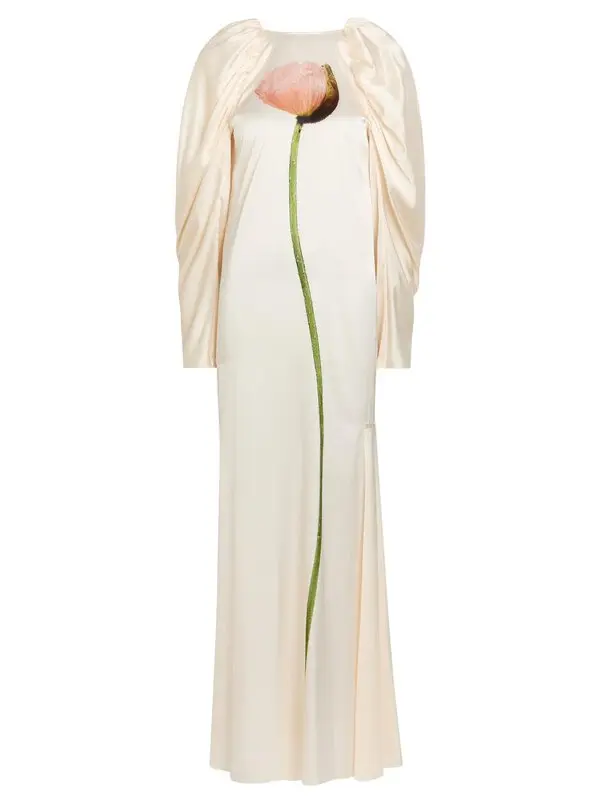 Simone Rocha Floral-print Satin Gown - Cream