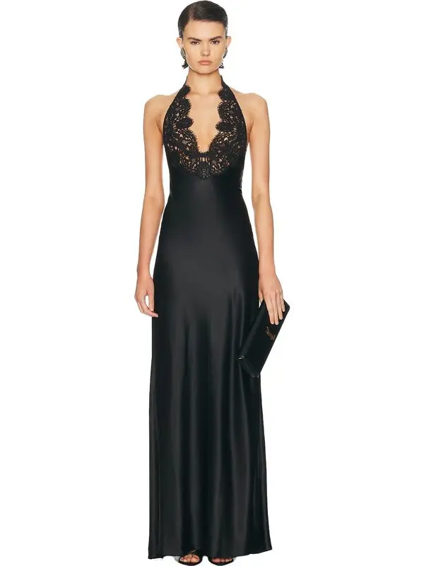 NILI LOTAN Noemi Lace Halter Gown - Black