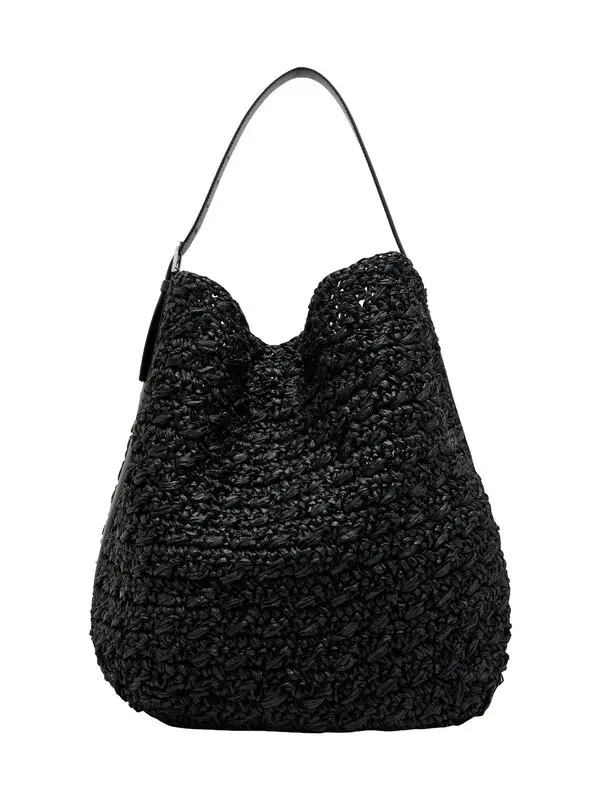 TOTEME Leather And Raffia Tote Bag - Black