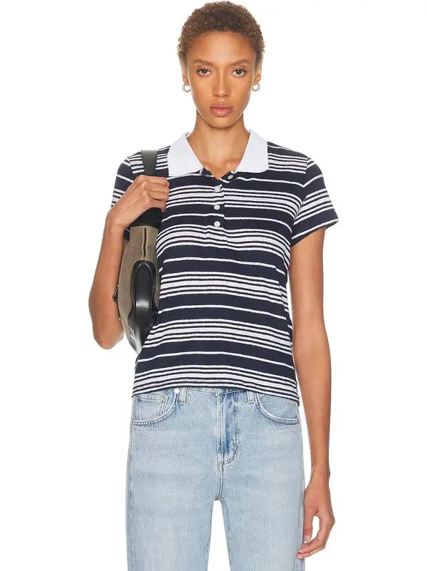 FRAME The Striped Short Sleeve Polo - Navy Multi