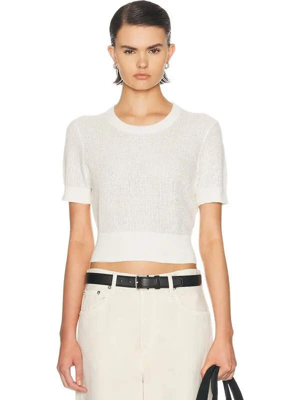 Enza Costa Linen Blend Knit Cropped Top - Off White