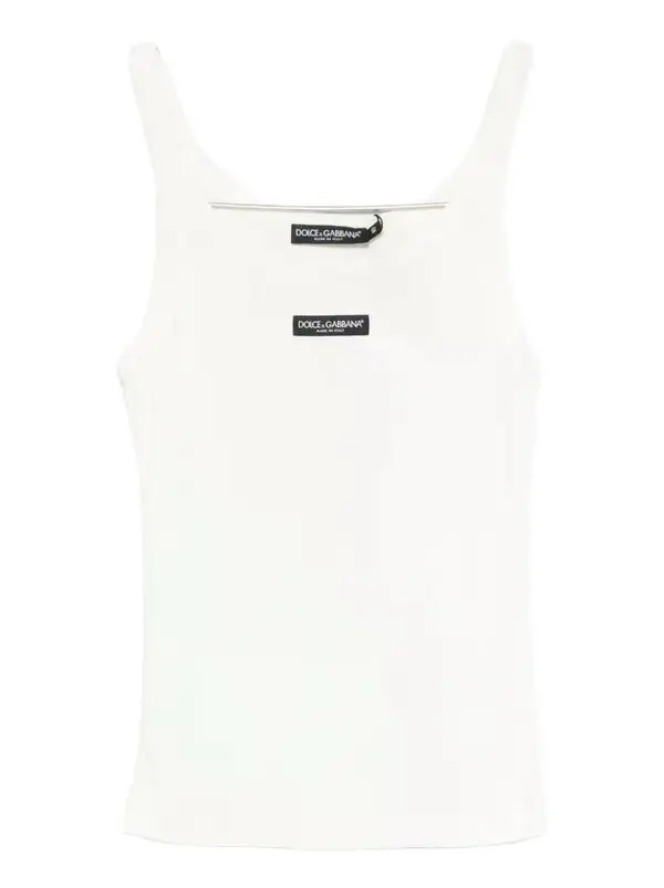 Dolce & Gabbana Logo-patch Ribbed Tank Top - Neutrals