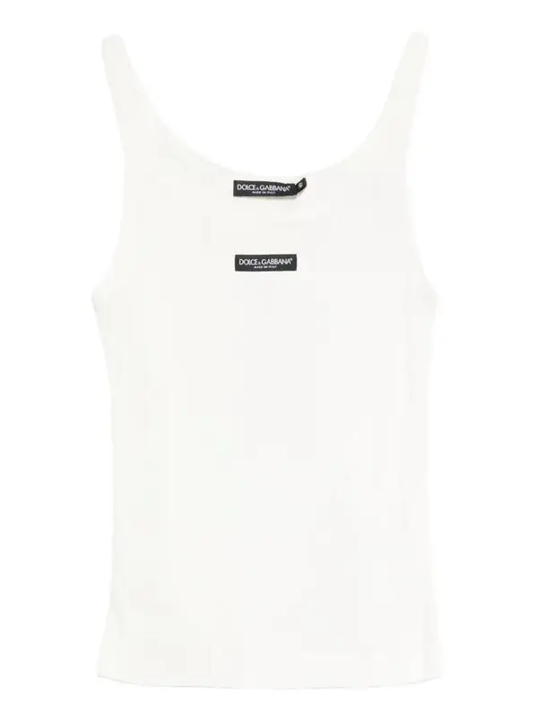 Dolce & Gabbana Logo-patch Ribbed Tank Top - Neutrals