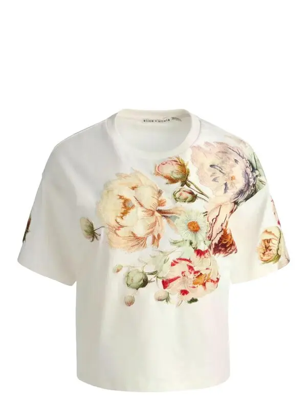 Alice + Olivia Floral-appliqué T-shirt - White