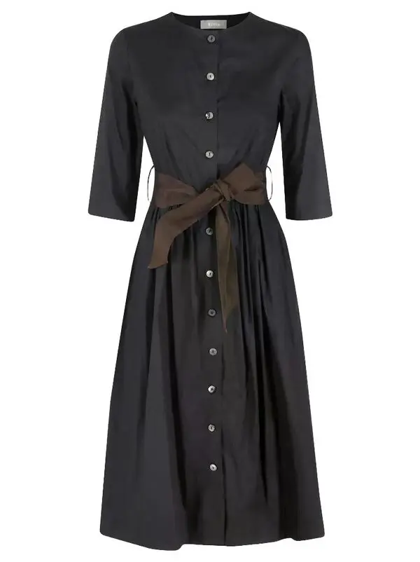 KILTIE Belted Button-front Midi Dress - Black