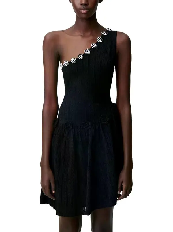 Claudie Pierlot Flower-appliqué Knitted Mini Dress - Black