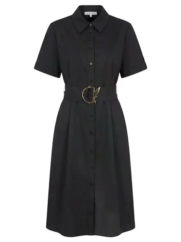 Patrizia Pepe Belted Short-sleeve Maxi Shirt Dress - Black