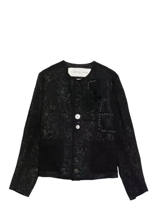 A TENTATIVE ATELIER Floral-jacquard Patch-detail Jacket - Black