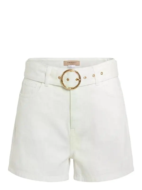TWINSET Belted Denim Shorts - White