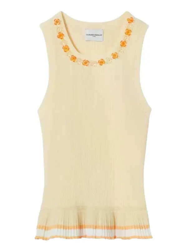 Claudie Pierlot Floral-embellished Peplum Tank Top - Yellow