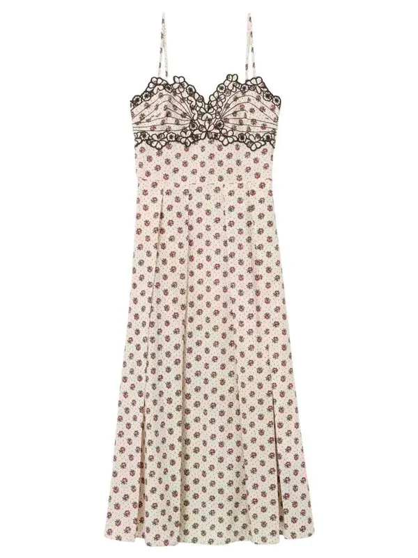 Claudie Pierlot Floral-print Embroidered Midi Dress - Neutrals