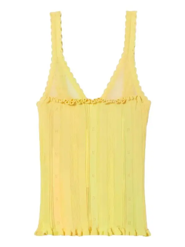 Claudie Pierlot Ruffled Pointelle-knit Tank Top - Yellow