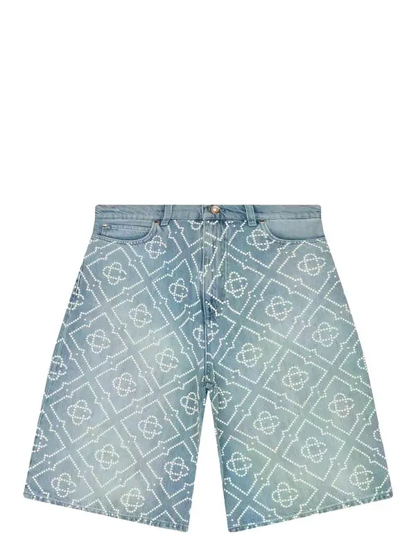 Casablanca Pearl-monogram Denim Shorts - Blue