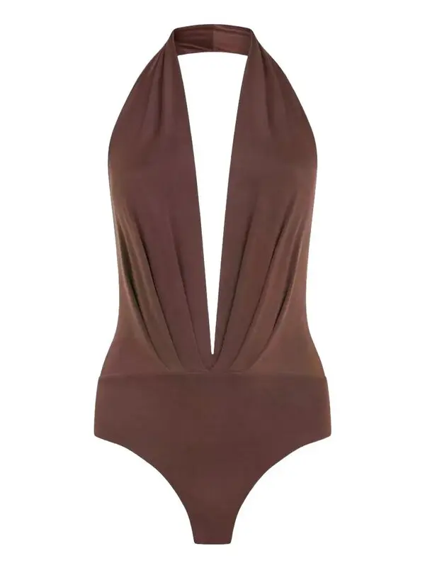 Andamane Zendaya Draped Bodysuit - Brown