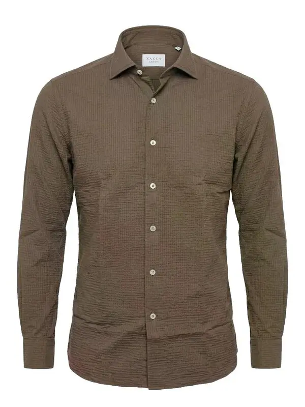 XACUS Long-sleeve Seersucker Shirt - Brown