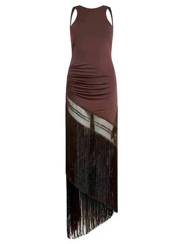 Andamane Marisol Fringed Asymmetric Dress - Brown