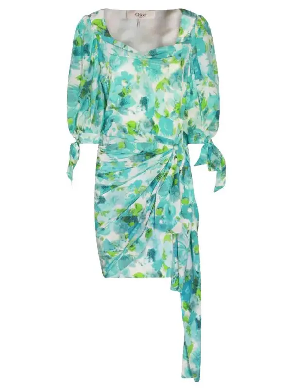 Chloé Floral-print Ruched Midi Dress - Blue