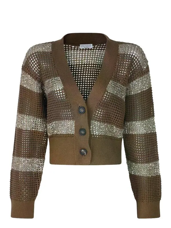 Brunello Cucinelli Sequin-embellished Striped Cardigan - Brown