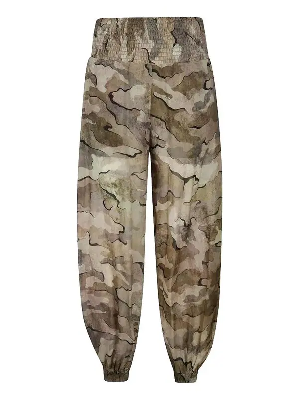 Pinko Camouflage-print Smocked Trousers - Neutrals
