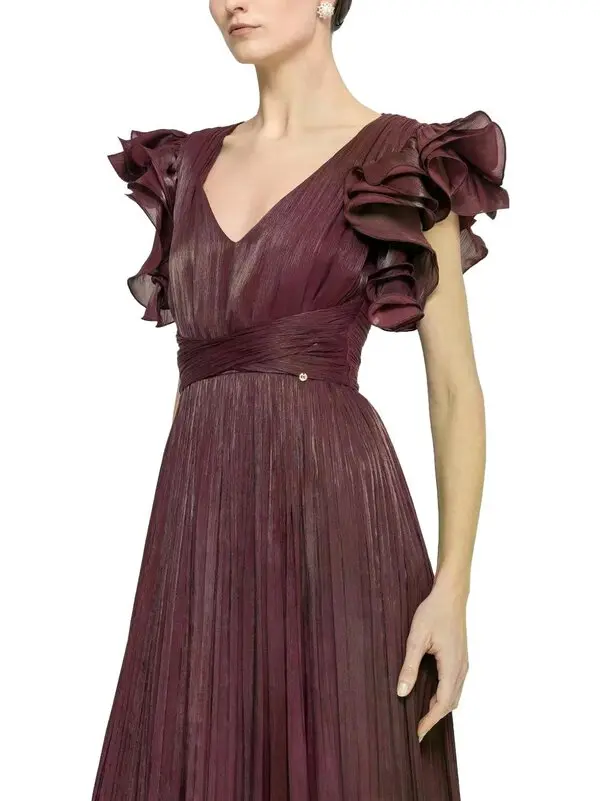 NISSA Maxi Ruffled Crinkled-effect Dress - Purple