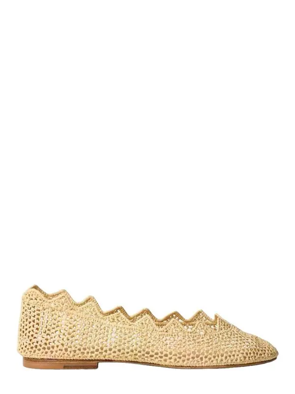 ODISSI Harper Scalloped Raffia Ballet Flats - Neutrals