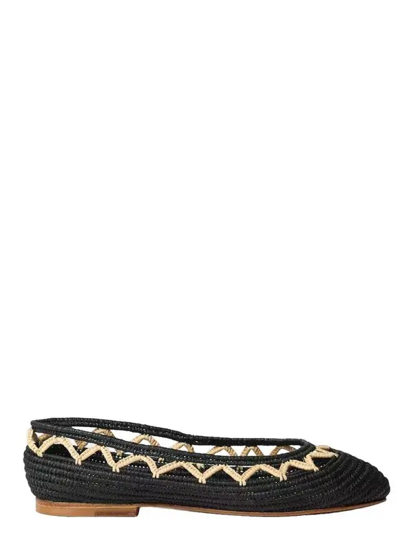 ODISSI Zig-zag Raffia Ballet Flats - Black