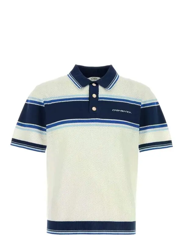 Casablanca Striped Mesh Polo Shirt - White