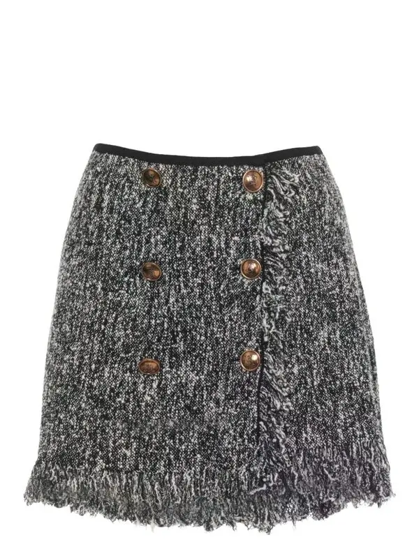 Elisabetta Franchi Double-breasted Frayed Mini Skirt - Black