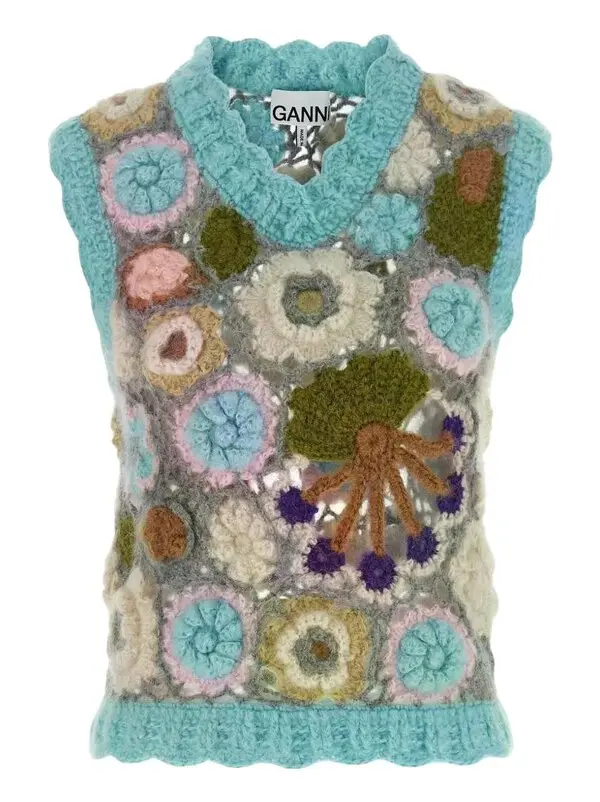 GANNI Floral Crochet Vest - Blue