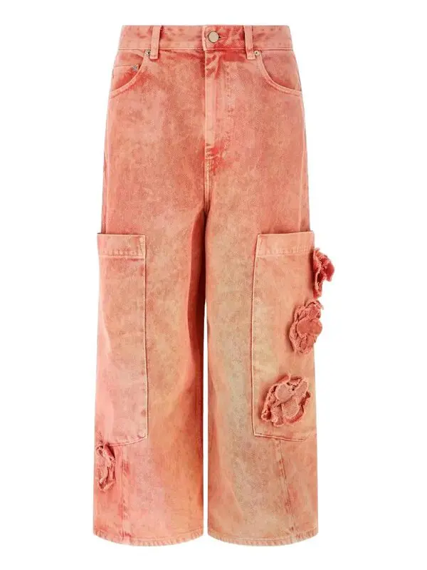 GANNI Floral-appliqué Cargo Jeans - Orange