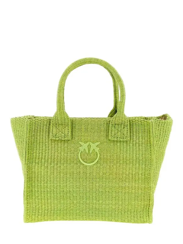 Pinko Love Birds Diamond Woven Tote Bag - Green