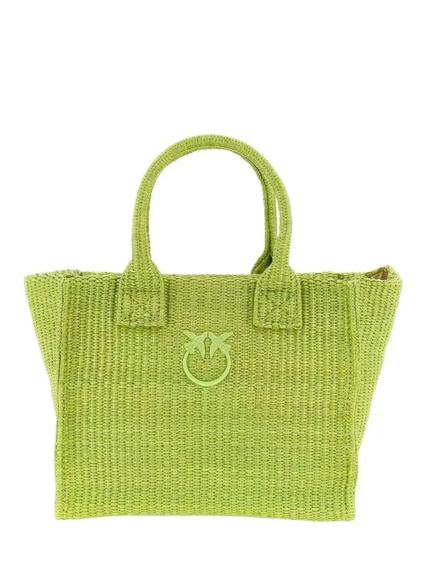 Pinko Love Birds Diamond Woven Tote Bag - Green