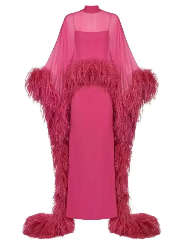 TALLER MARMO Feather-trim Cape Dress - Pink