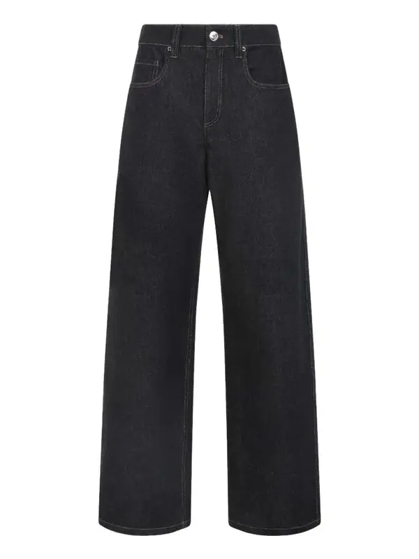 Brunello Cucinelli Contrast-stitch Wide-leg Jeans - Black