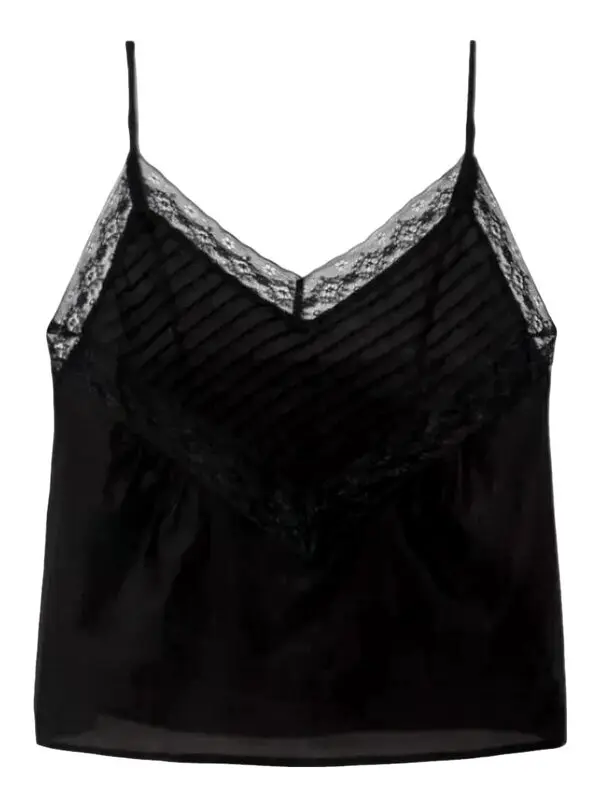 RE/DONE Sofia Lace-trim Pintuck Camisole - Black
