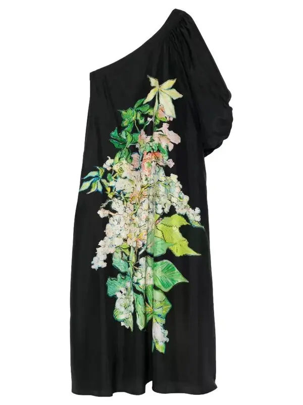PSOPHIA Floral-print One-shoulder Maxi Dress - Black