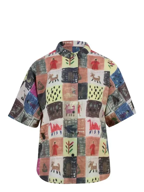 YOSHI KONDO Graphic-print Short-sleeve Shirt - Neutrals