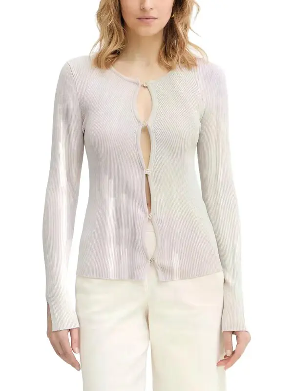 Guess Embellished-button Ribbed Cardigan - Neutrals