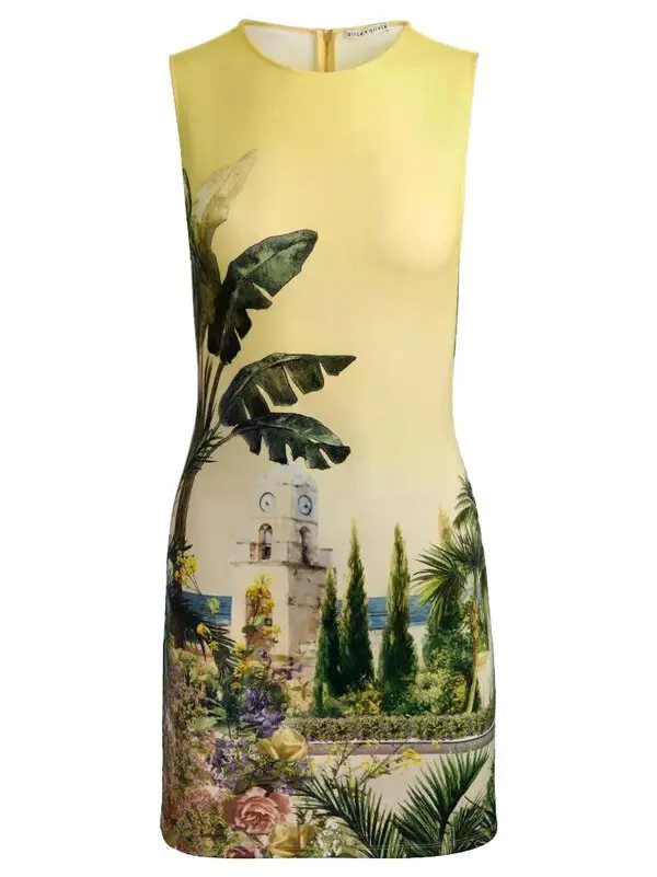 Alice + Olivia Wynell Landscape-print Mini Dress - Yellow