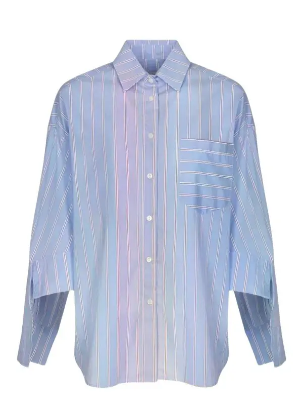 GAELLE Oversized Striped Slogan-print Shirt - Blue
