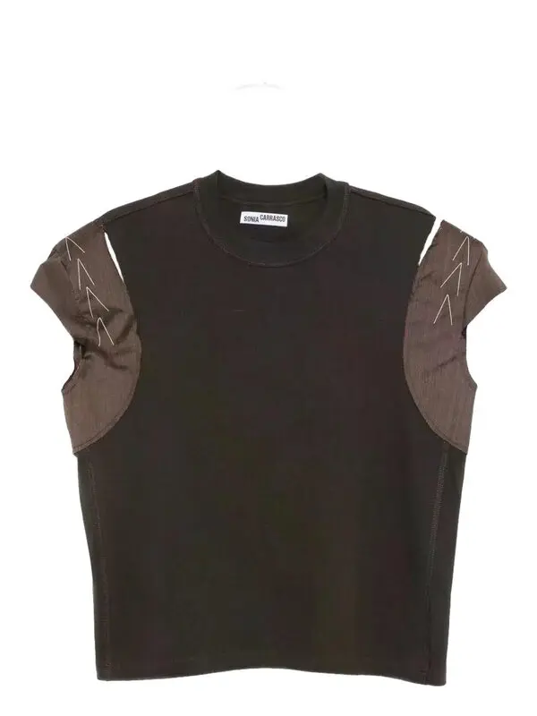SONIA CARRASCO Contrast-panel Stitch-detail T-shirt - Brown