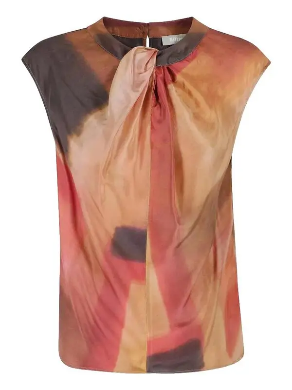 KILTIE Abstract-print Gathered Blouse - Brown
