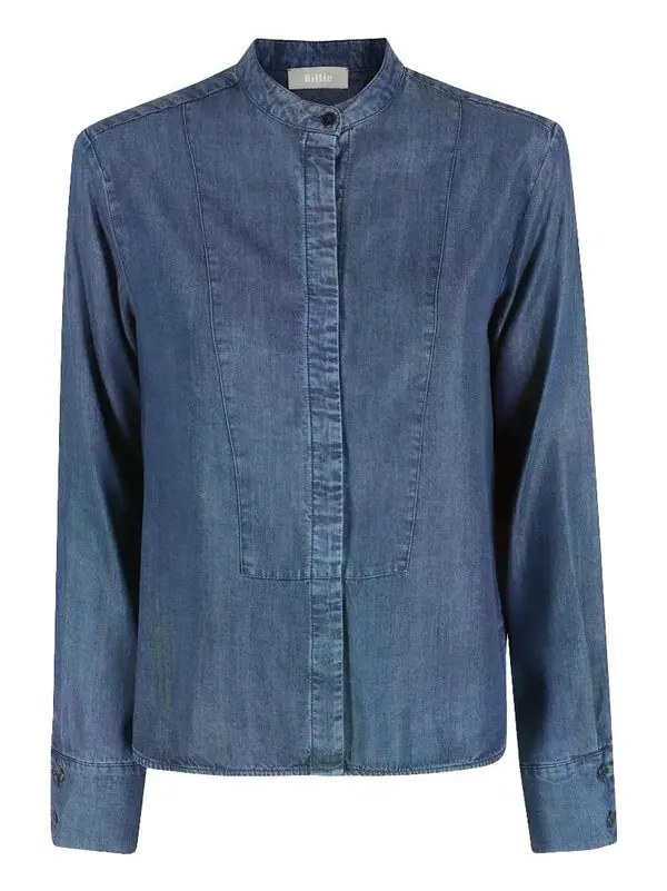 KILTIE Band-collar Denim Shirt - Blue