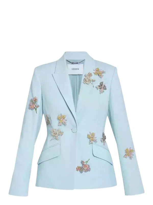 Erdem Floral-embellished Single-breasted Blazer - Blue